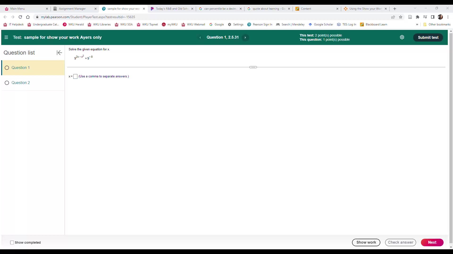 Using the Show your Work Feature in MyLab Math
