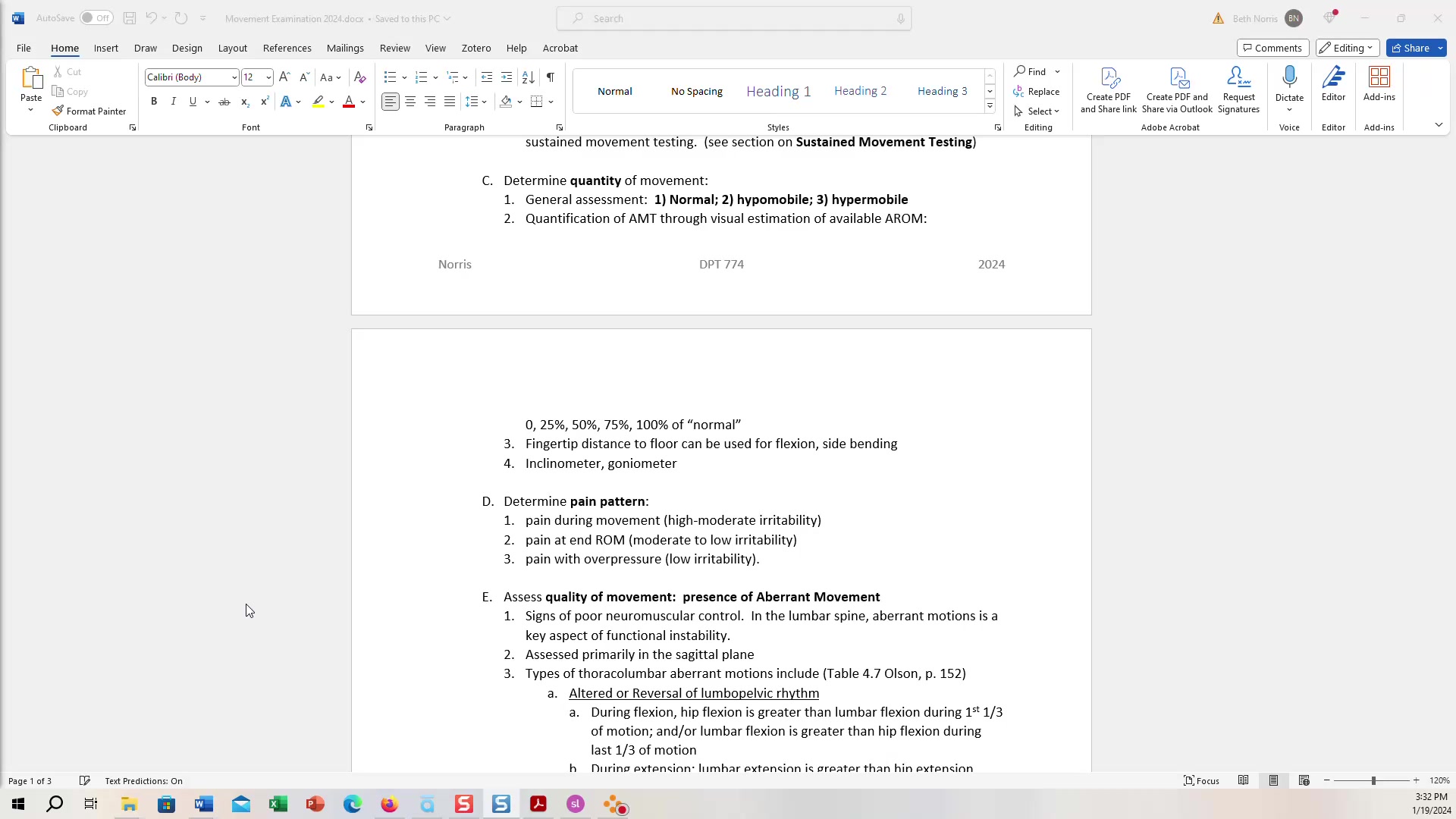 Spine Movement Exam: Quantity, Pain Patter, Quality of Movement ...